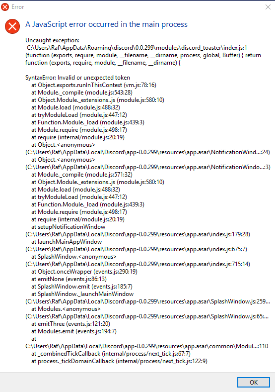 Im getting this error when i open my discord app how do i fix this? : r ...