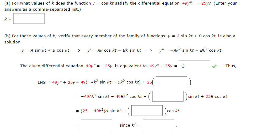 Solved For what values of k does the function y = cos kt | Chegg.com