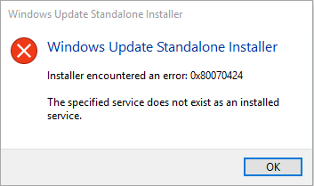 Cannot Update Windows - Error 0x80070424 - Windows 10 Support