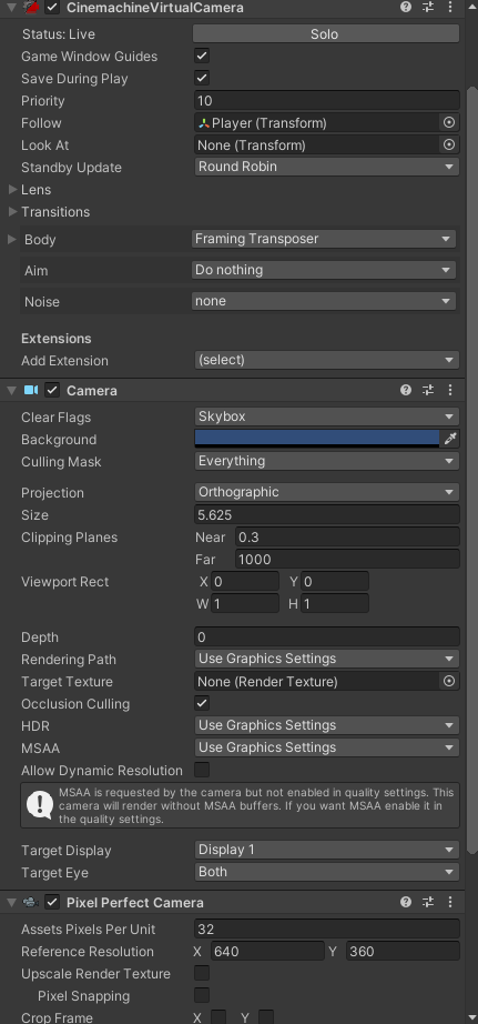 Cinemachine extension pixel perfect adds a camera component that ...