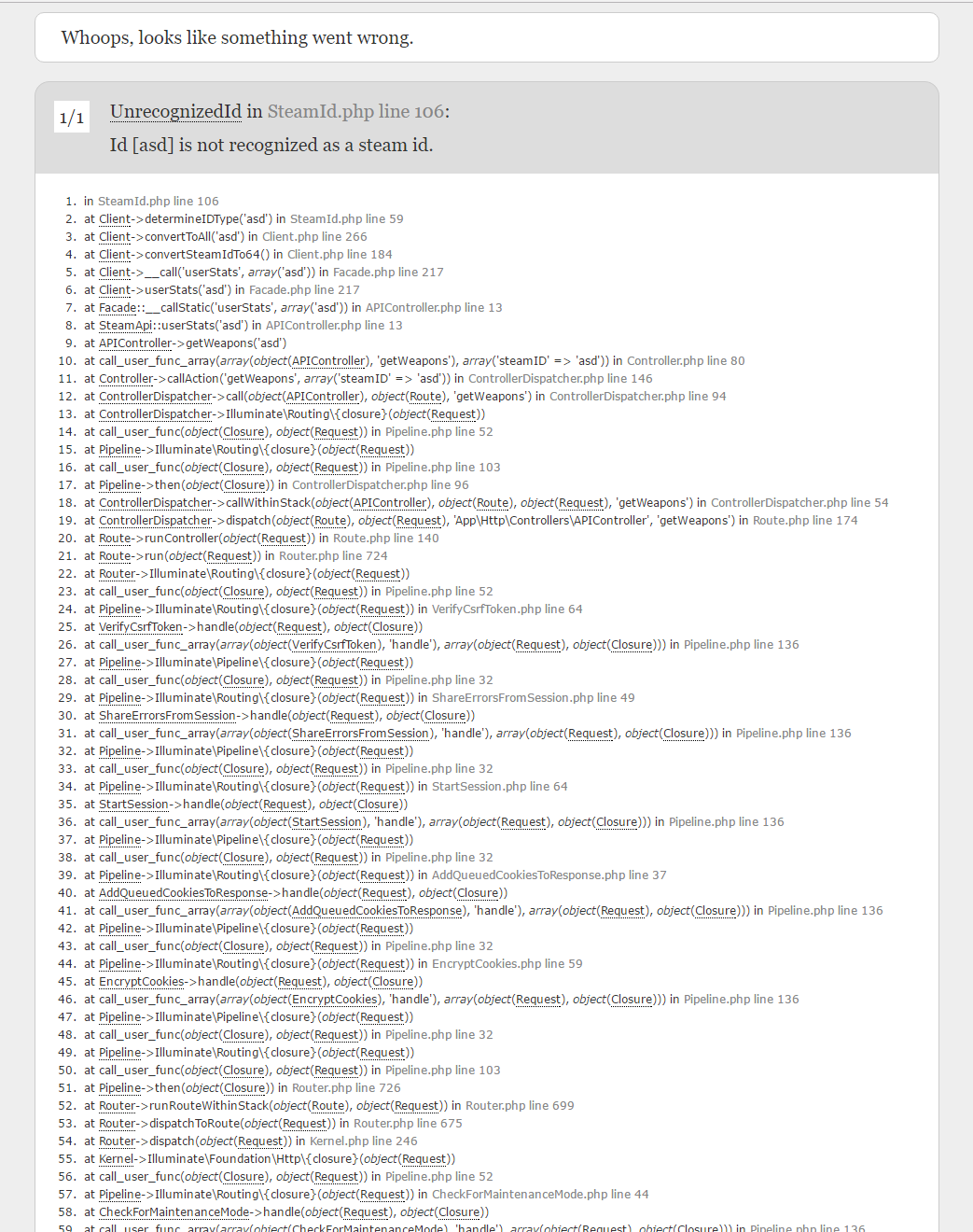 Check if steamID exists if not return null instead of a exception ...