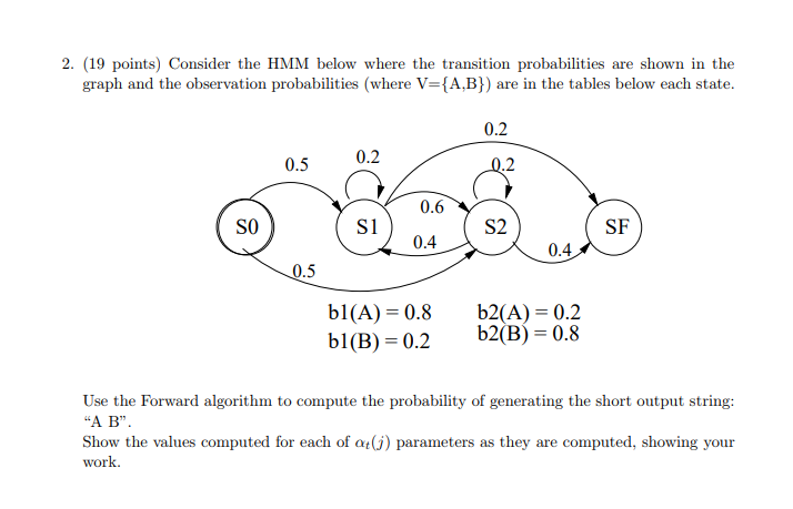2. (19 points) Consider the HMM below where the | Chegg.com