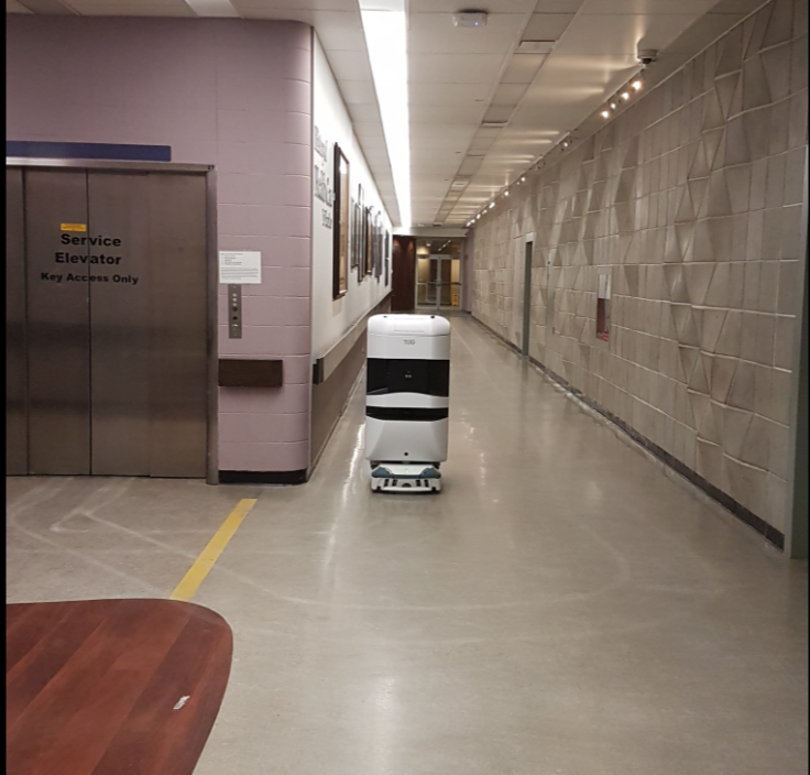 This specimen delivery robot at the local hospital has left tracks ...