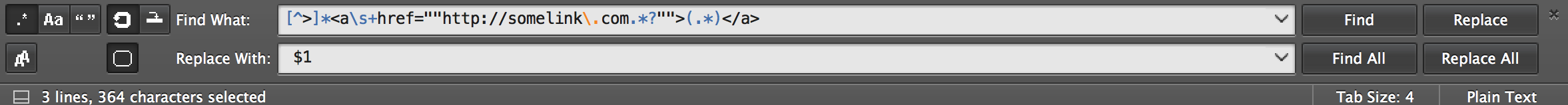 Regular Expression To Replace Links With The Text They Contain 