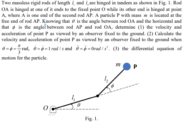 Solved Two massless rigid rods of length /, and /,are hinged | Chegg.com