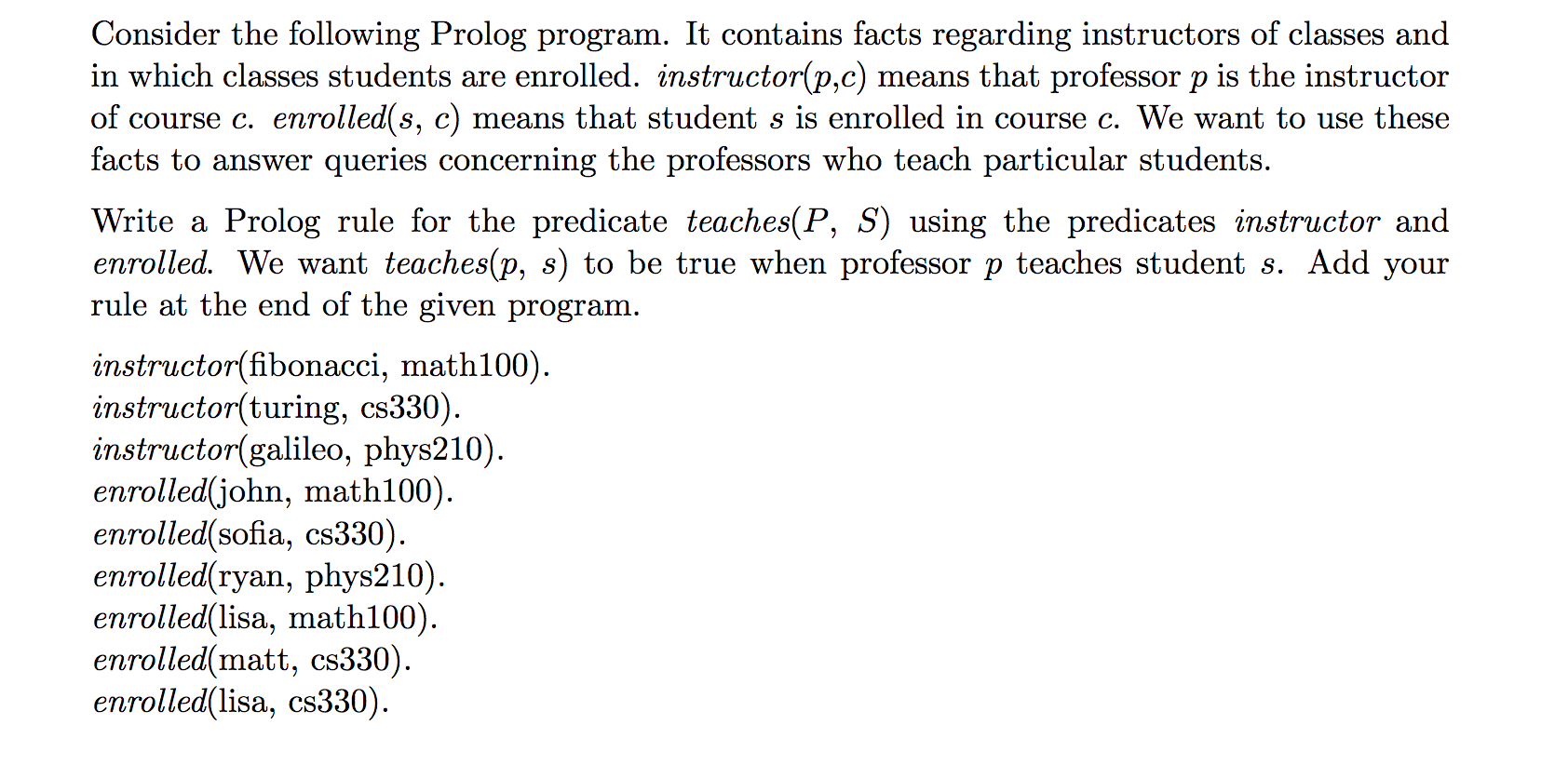 Consider the following Prolog program. It contains | Chegg.com