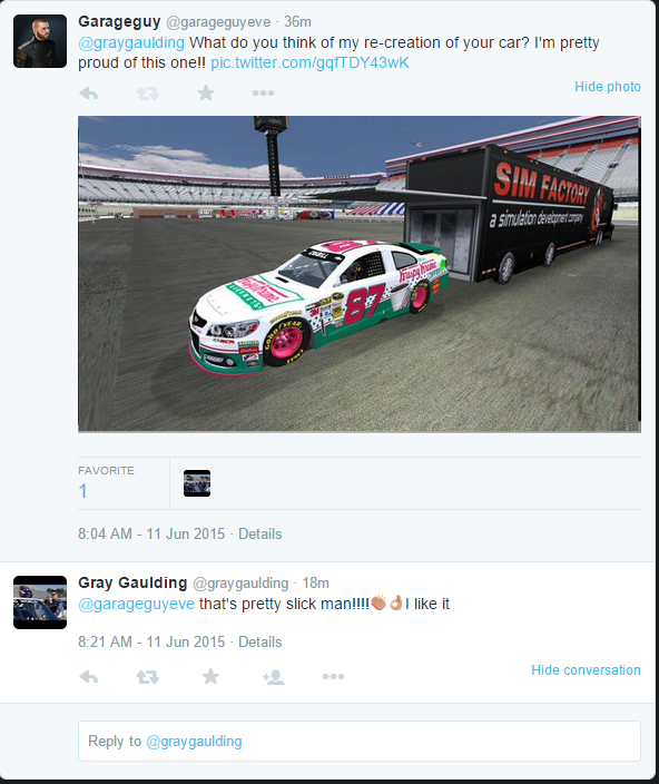 Grey Gaulding likes my skin!! : r/NASCAR