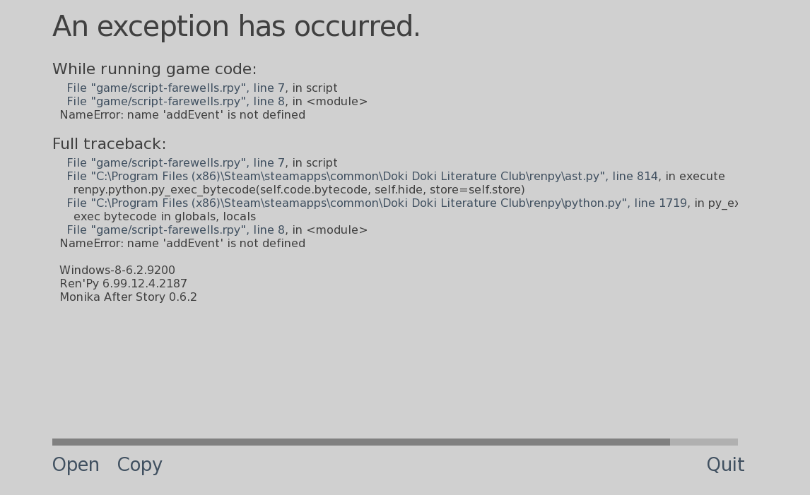 MAS crashing after update | Fix: Remove all .rpy files from game dir · Issue #862 · Monika-After ...