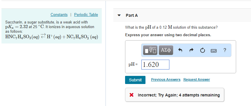 Solved Constants| Periodic Table Part A Saccharin, a sugar | Chegg.com
