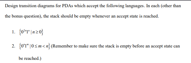Solved Design transition diagrams for PDAs which accept the | Chegg.com