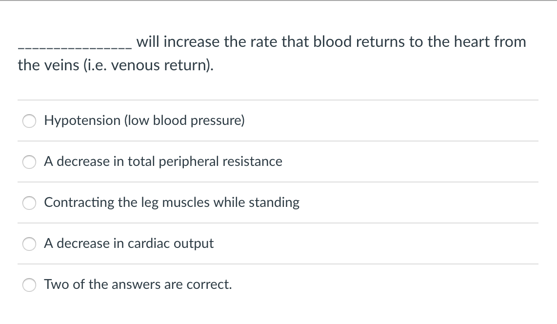 Solved will increase the rate that blood returns to the | Chegg.com