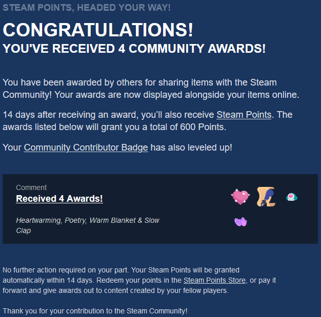 Anyone know how to view the things I've received my awards to? Steam ...