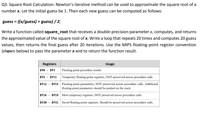 Solved Q3. Square Root Calculation: Newton's iterative | Chegg.com