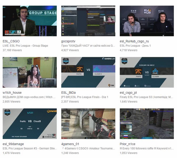 Twitch Directory for CS:GO vs Hearthstone display name and stream title ...