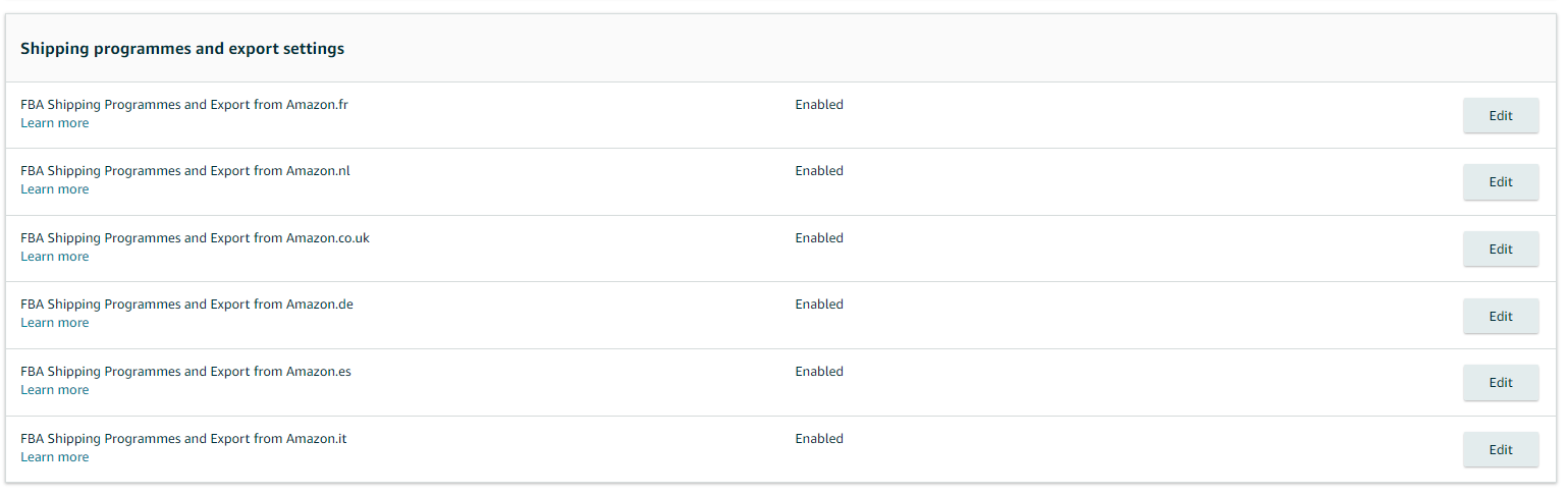 Default Fulfilment by Amazon Settings