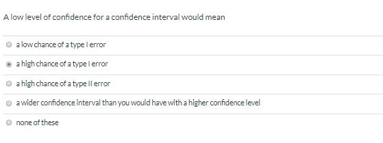 Solved A low level of confidence for a confidence interval | Chegg.com