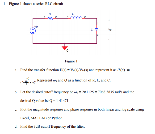 Solved 1. Figure 1 shows a series RLC circuit. Vin 90 Figure | Chegg.com
