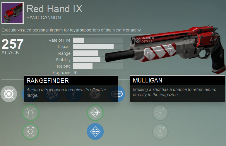 Upgrades on Red Hand IX Legendary Hand Cannon : r/DestinyTheGame