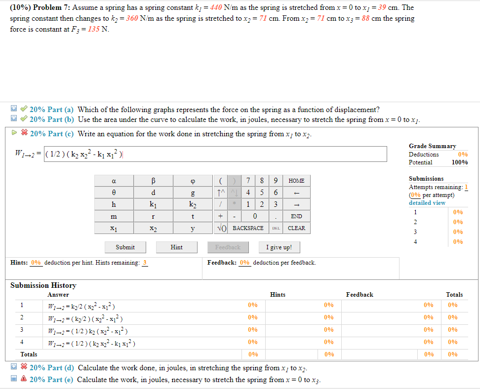 Solved (10%) Problem 7: Assume a spring has a spring | Chegg.com