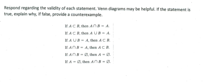 Solved Respond regarding the validity of each statement. | Chegg.com