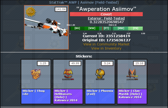 [H] ST AWP Asiimov FT with two 2014 Katowice holo stickers [W] Keys : r ...