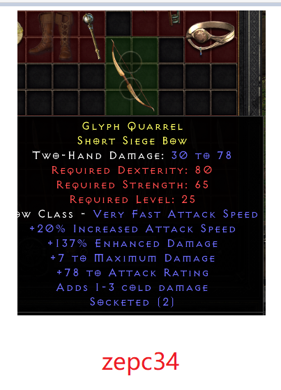 Xh23 Lld Short Siege Bow 20*ias 78*max *2sox Lvl25 - Topic - d2jsp