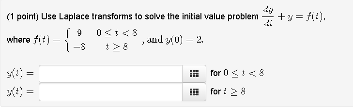 Solved dy dt (1 point) Use Laplace transforms to solve the | Chegg.com