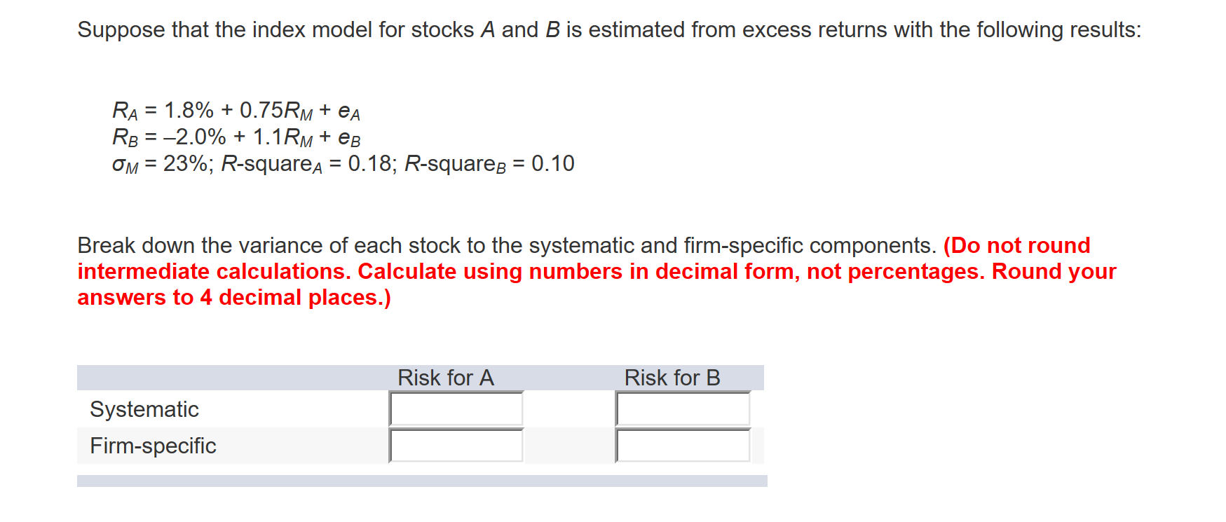 Solved Suppose that the index model for stocks A and B is | Chegg.com