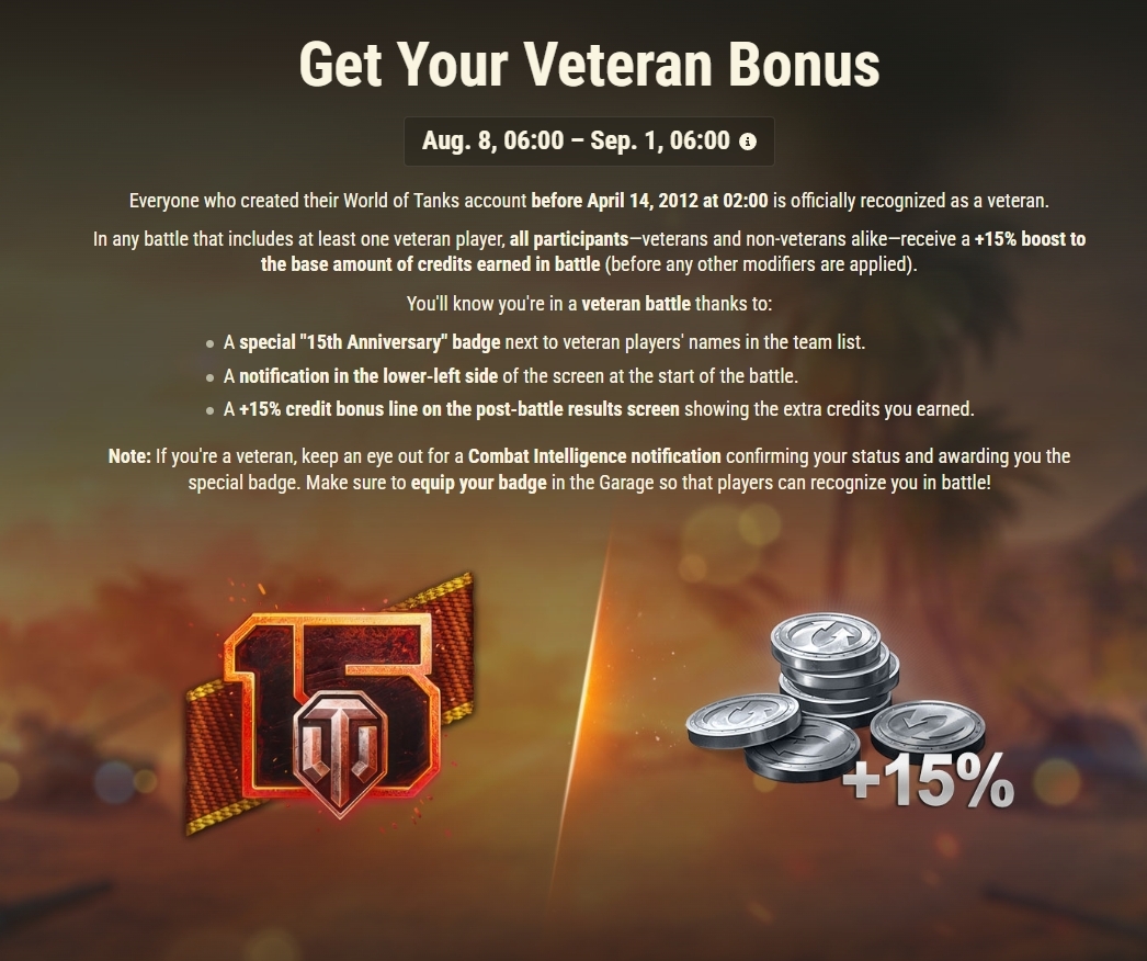Veteran Bonus for WoT’s Birthday: +15% to Base Credits Earned in Each ...