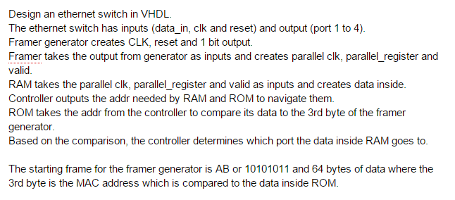 Design an ethernet switch in VHDL. The ethernet | Chegg.com