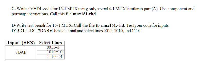 Solved C-Write a VHDL code for 16-1 MUX using only several | Chegg.com