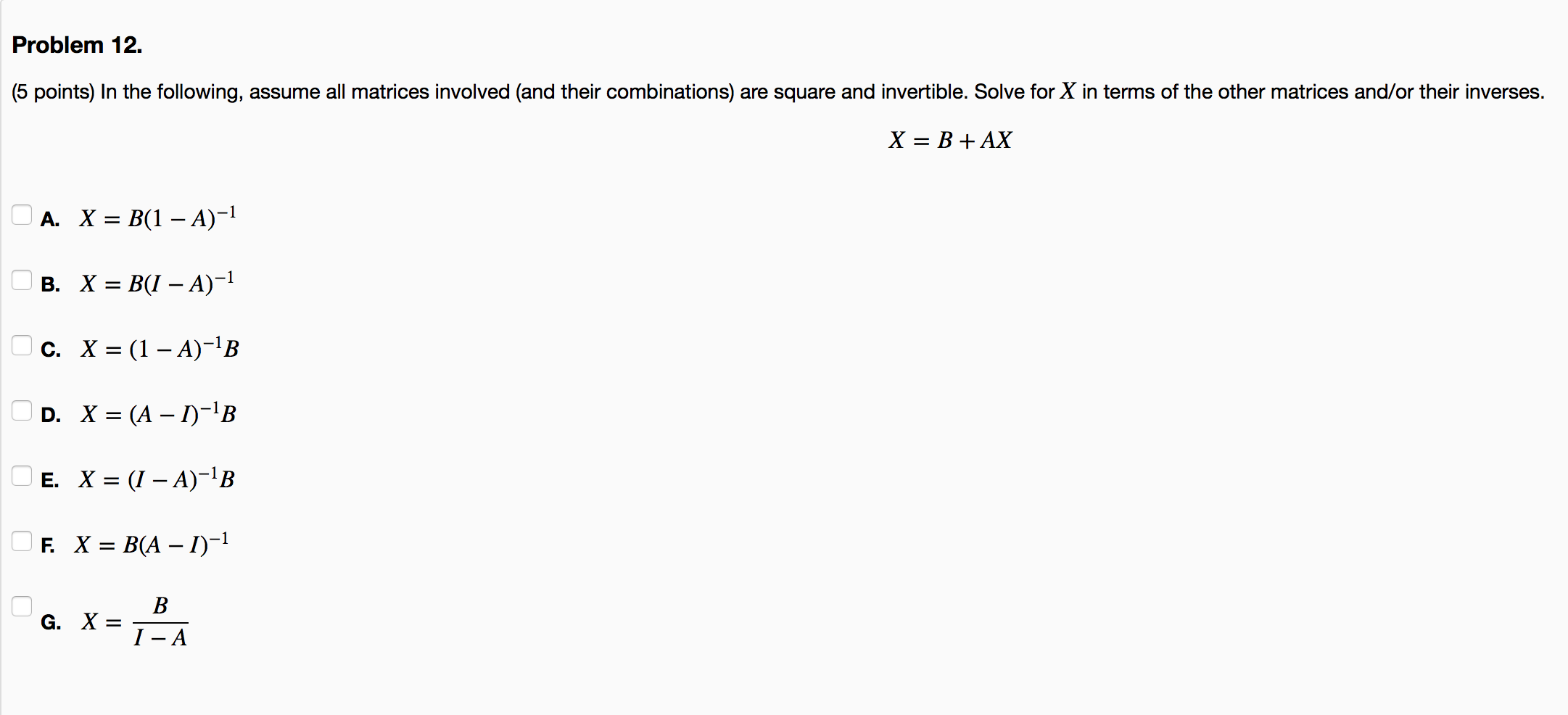 Solved Problem 12. (5 points) In the following, assume all | Chegg.com