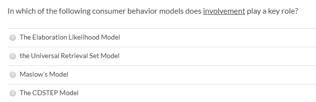 Solved In which of the following consumer behavior models | Chegg.com
