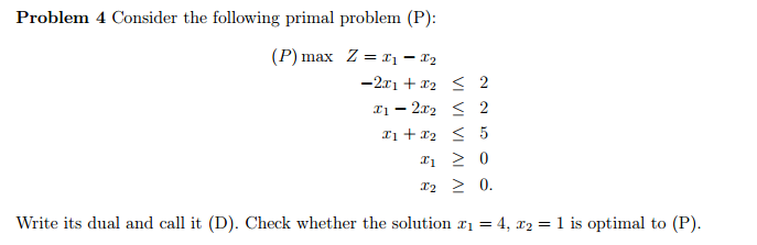 Solved Consider the following primal problem(P): (P) max Z | Chegg.com