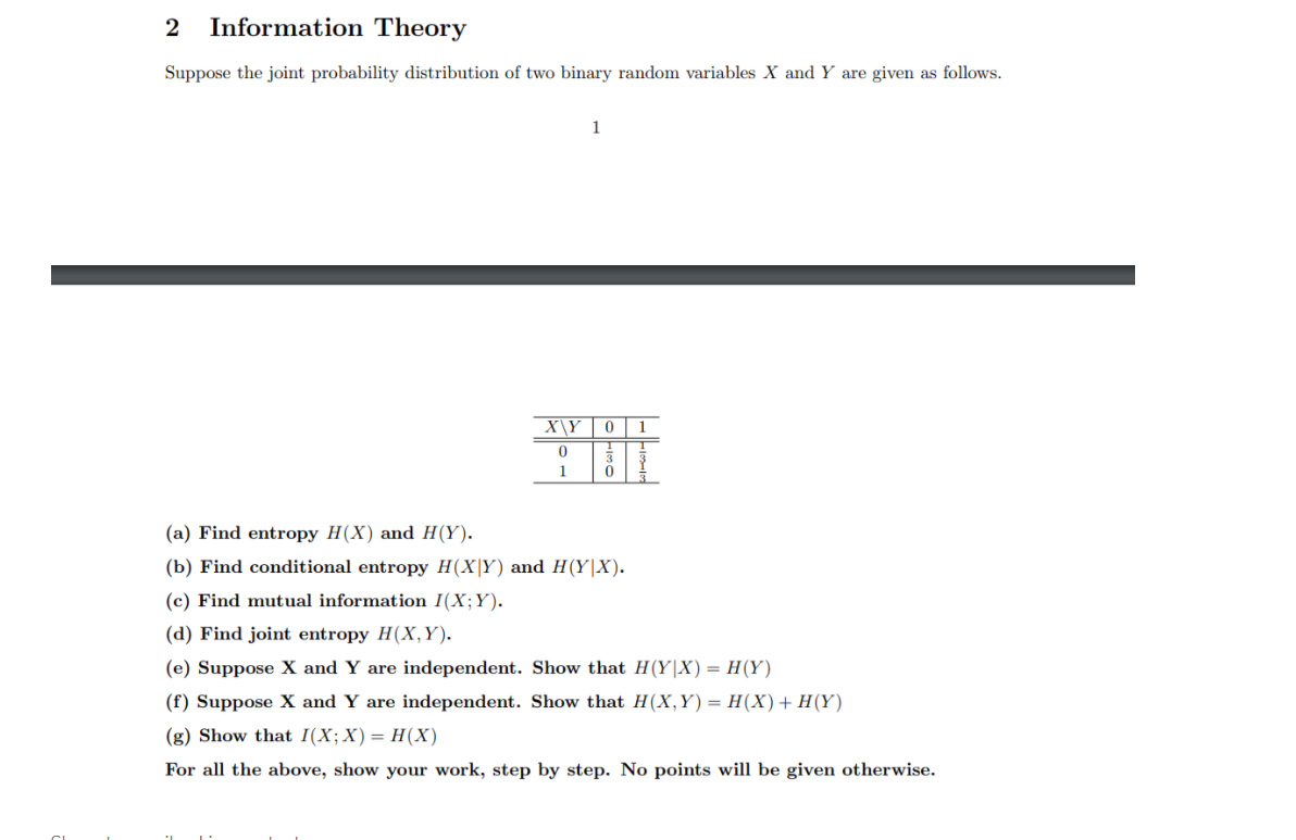 Solved 2 Information Theory Suppose the joint probability | Chegg.com
