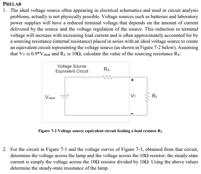 Solved PRELAB 1. The ideal voltage source often appearing in | Chegg.com