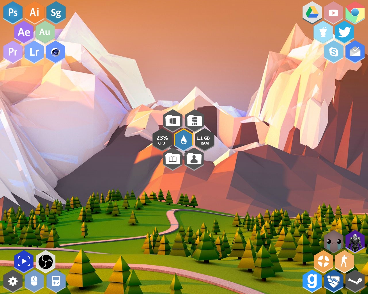 Honeycomb Mountains with Custom Icons for my Secondary Monitor : r ...