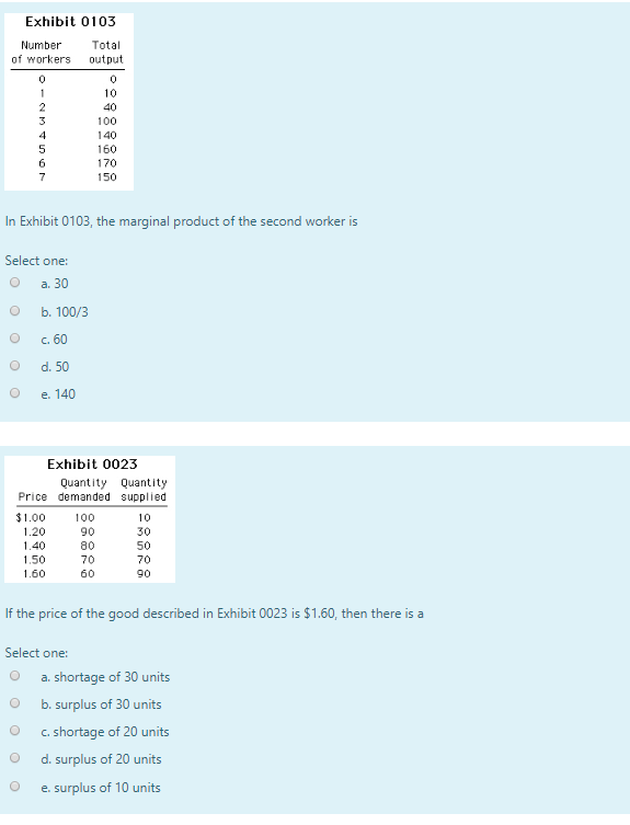 Solved Exhibit 0103 Number Total of workers output MTO 10 40 | Chegg.com