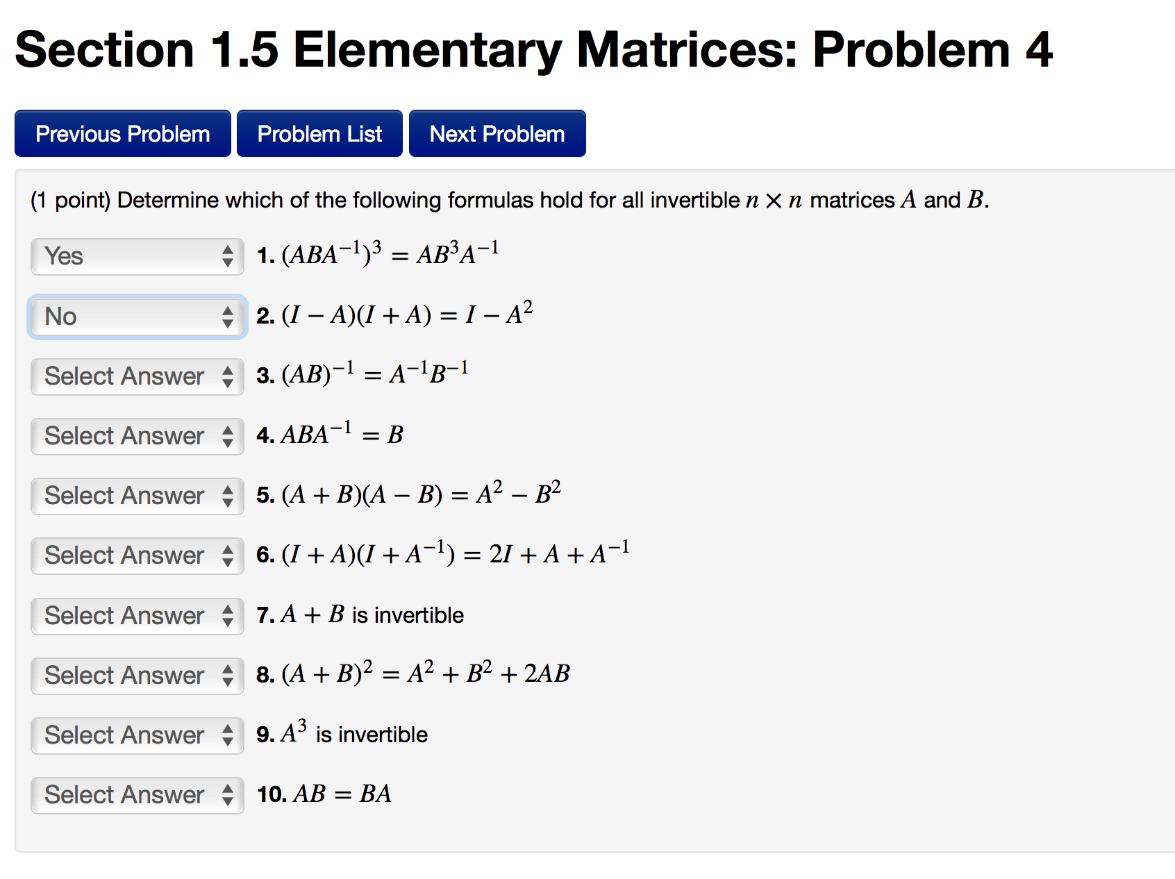 Solved Section 15 Elementary Matrices Problem 4 Previous