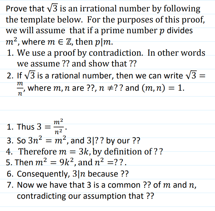 Solved Prove that v3 is an irrational number by following | Chegg.com