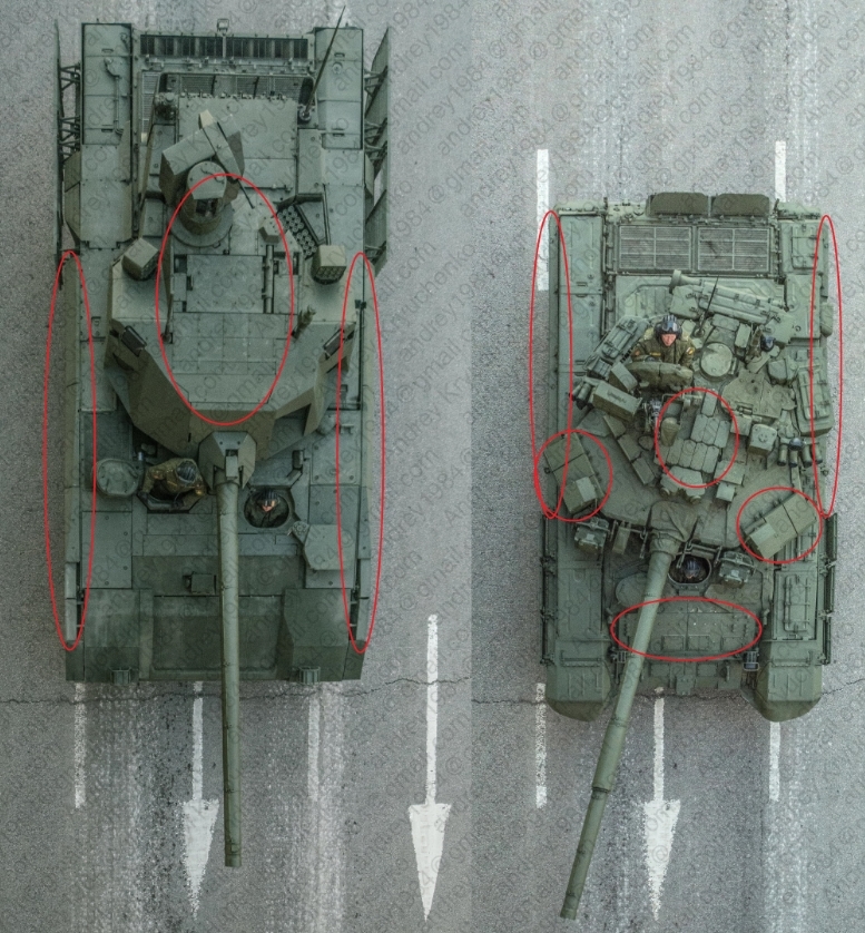 [4289 x 4783] Drone's eye-view of a T-14 Armata & T-90 sitting side by ...