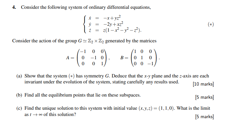 4. Consider the following system of ordinary | Chegg.com
