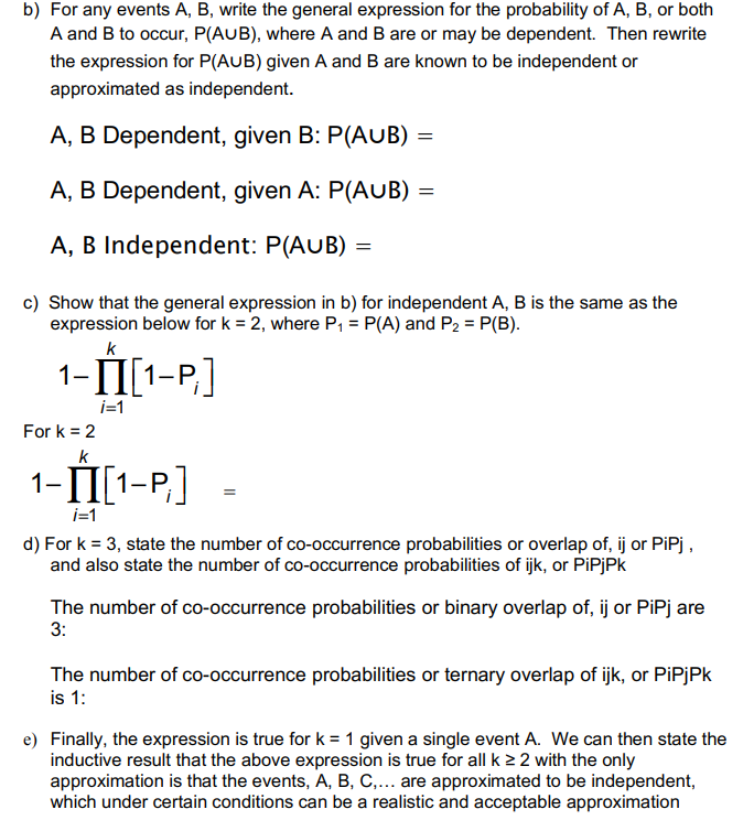 For any events A, B, write the general expression for | Chegg.com