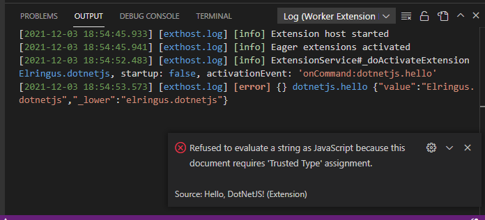 Trusted Type error when launching extension with 'browser' entry point in node host · Issue ...