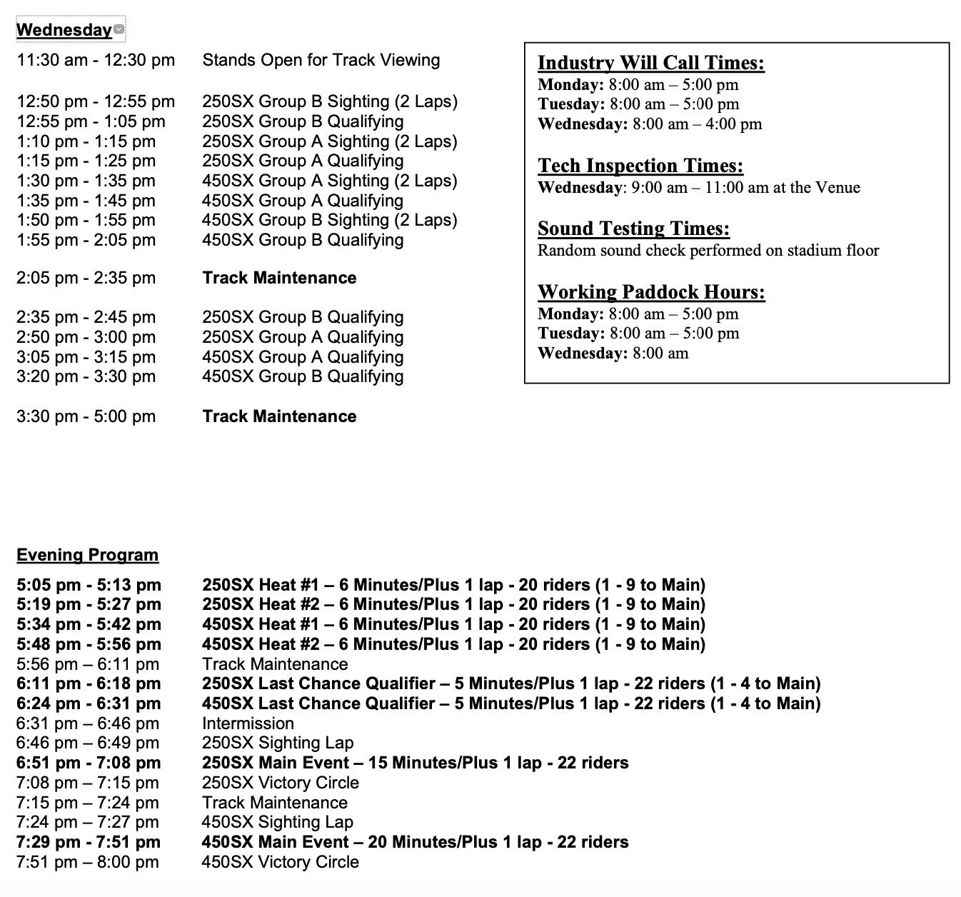 Revised Race Day Schedule - Moto-Related - Motocross Forums / Message ...