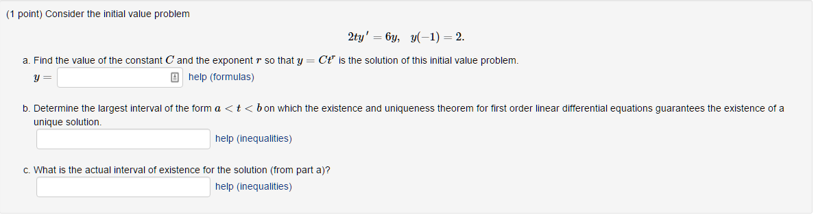 Solved Consider the initial value problem 2ty' = 6y, y(-1) | Chegg.com