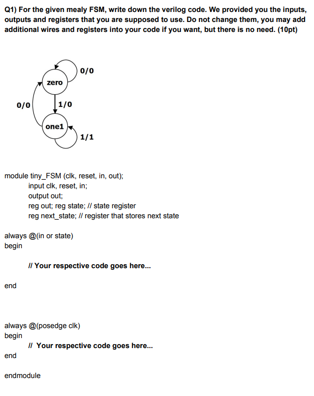 Solved Q1) For the given mealy FSM, write down the verilog | Chegg.com Solved Q1) For the given mealy FSM, write down the verilog | Chegg.com