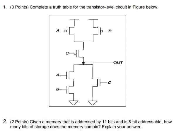 Solved 1. (3 Points) Complete a truth table for the | Chegg.com