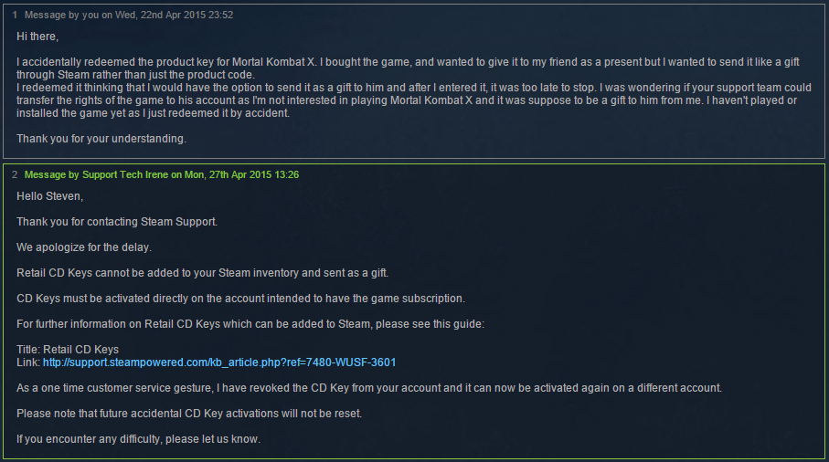Sometimes Steam Support can actually be helpful. Or did I just lucky ...