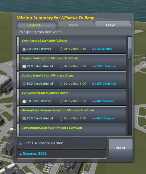 Trip to Minmus? 1.75k Science! Stopped by multiple biomes and swung ...